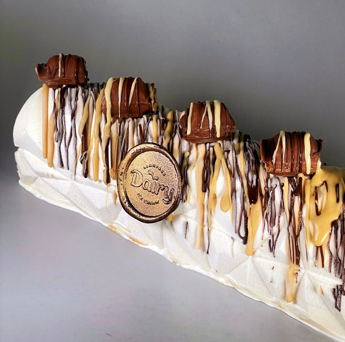 White Chocolate Kinder Ice Cream Log | Llanfaes Dairy Ice Cream